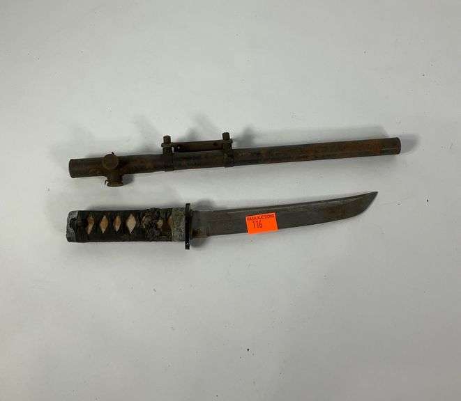 Japanese Tanto-Style Sword / Blade with Partial Tsuba and Rusted ...