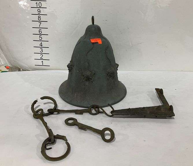 Cast Metal Bell with Decorative Relief and Hardware - Hash Auctions