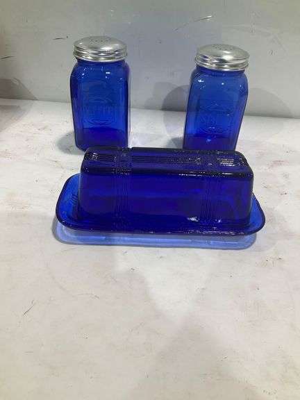 Cobalt Blue Glass Salt and Pepper Shakers with Butter Dish Set - Hash ...