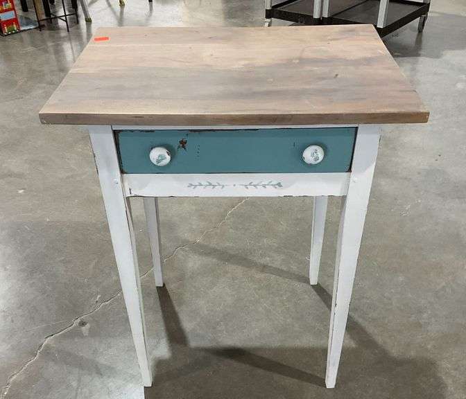 Two-Tone Wood Side Table with Single Drawer - Hash Auctions