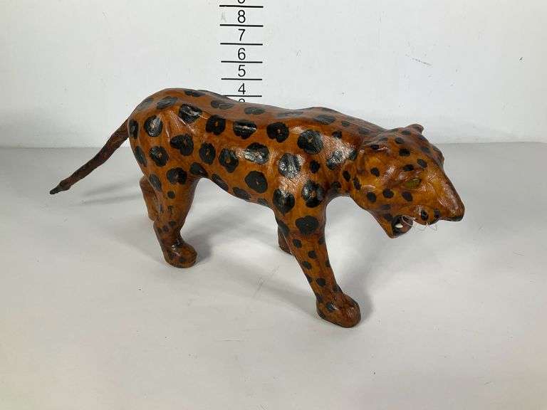 Hand-Carved Painted leather Jaguar Sculpture - Hash Auctions