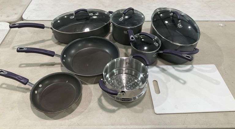 Rachael Ray Nonstick Cookware Set with Purple Handles - Hash Auctions