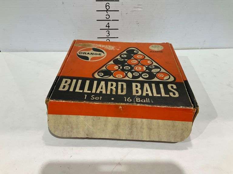 Vintage 16-Ball Billiard Set with Original Orange Box - Hash Auctions