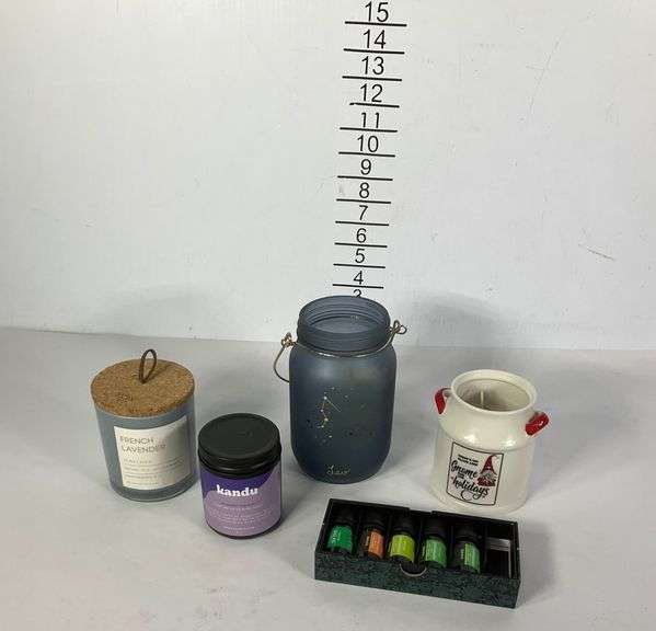 Collection of Decorative Candle Holders, Essential Oils, and Scented ...