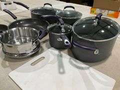 Rachael Ray Nonstick Cookware Set with Purple Handles - Hash Auctions