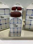 Set of Seven Ceramic Storage Containers with Printed Labels - Hash Auctions
