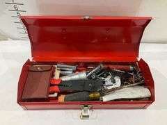 Red Metal Toolbox with Assorted Hand Tools - Hash Auctions