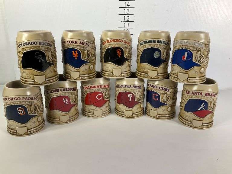 Eleven MLB 125th Anniversary Ceramic Beer Steins - Hash Auctions