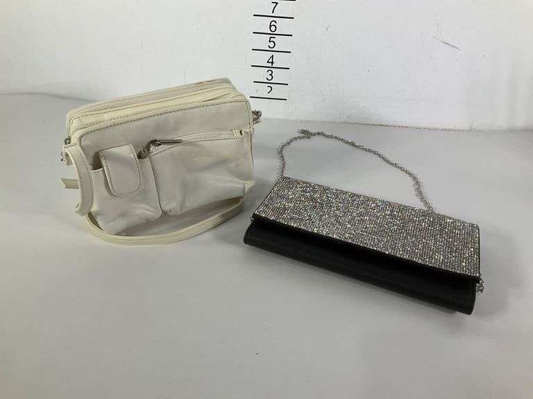 Two Handbags: Black Evening Bag with Chain Strap and White Crossbody by ...