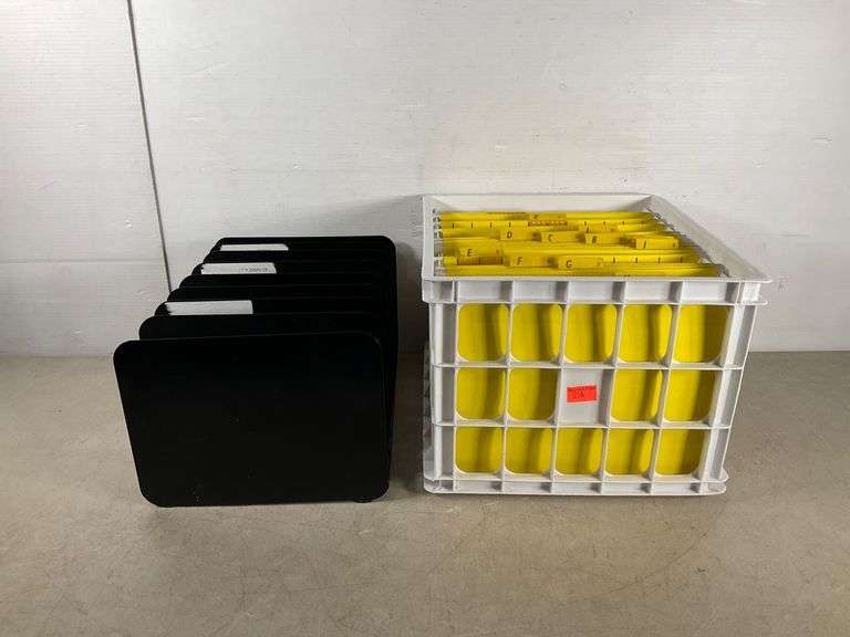 Letter Size Hanging File Crate with Yellow File Folders and Black Metal ...
