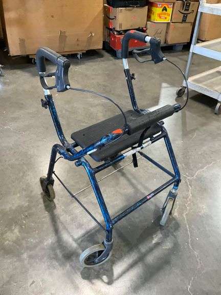 Blue Metal Rollator Walker with Padded Seat and Hand Brakes - Hash Auctions