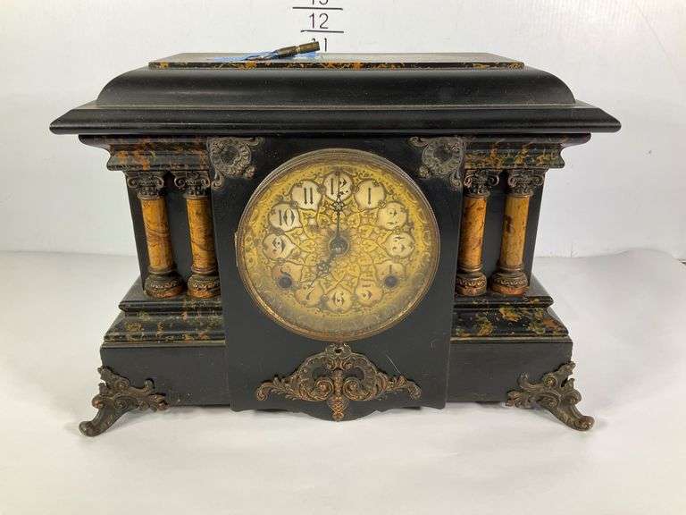 Black Mantel Clock with Ornate Dial and Decorative Cast Feet - Hash ...