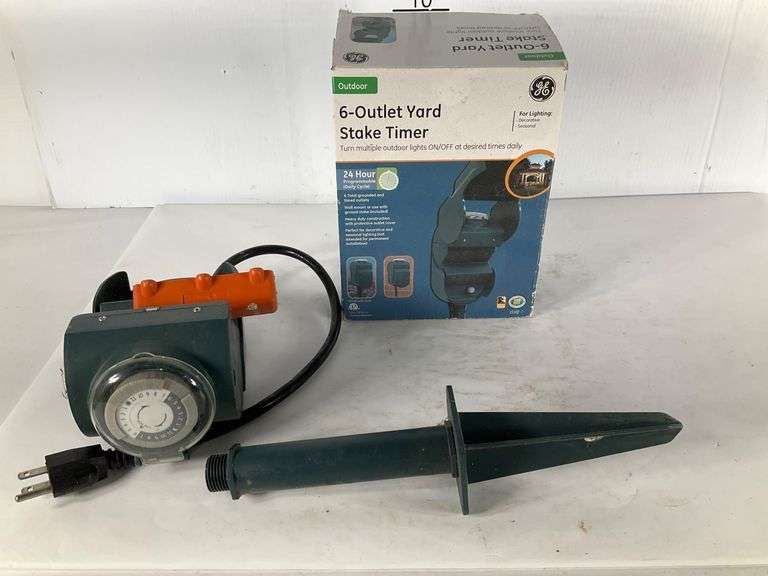 GE 6-Outlet Yard Stake Timer, Two Total, One Boxed - Hash Auctions