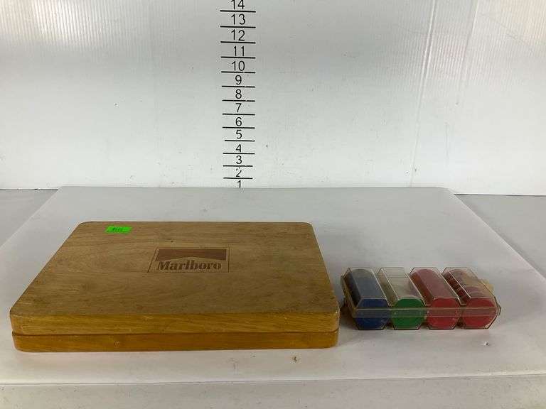 Marlboro-Branded Poker Set with Chips in Wooden Box - Hash Auctions