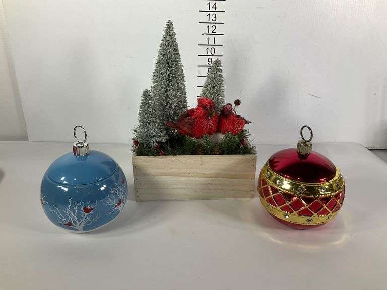 Two Decorative Holiday Containers and Cardinal-Themed Centerpiece ...