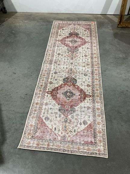 Loloi Skye Collection Runner Rug in Ivory and Berry Pattern - Hash Auctions