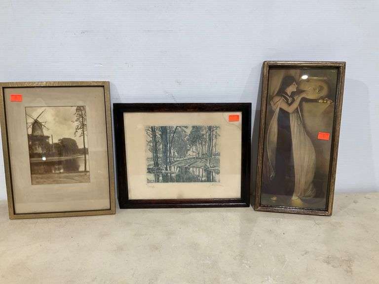 Three Framed Artworks Including Photo, Etching, and Print - Hash Auctions