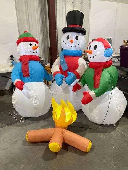 Inflatable Snowman Trio with Campfire Scene, 6ft Tall - Hash Auctions