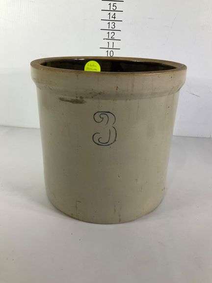 Stoneware Crock with Blue Number ‘3’ Decoration - Hash Auctions