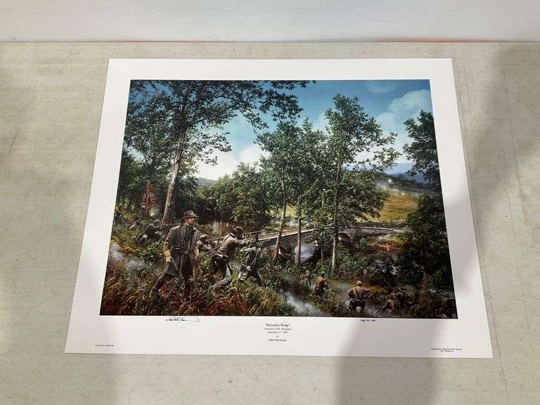 John Paul Strain Signed Lithograph, ‘Burnside’s Bridge,’ Antietam Creek ...