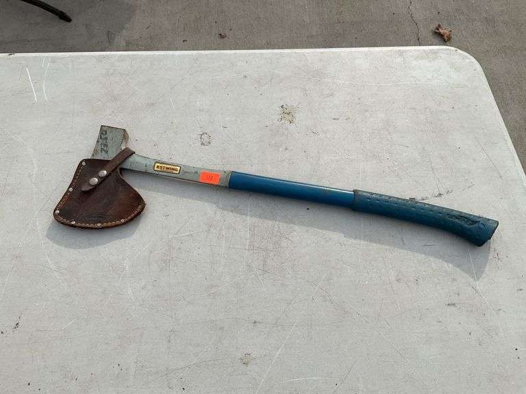 Estwing Axe with Blue Handle and Leather Sheath - Hash Auctions