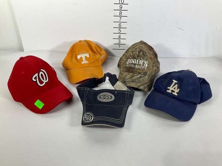 Five Branded Baseball Caps Featuring Sports, Auto, and Promotional ...
