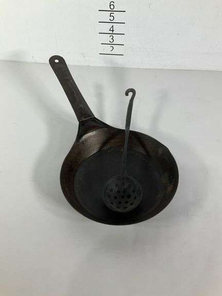 Cast Metal Pan with Cast Iron Perforated Ladle - Hash Auctions