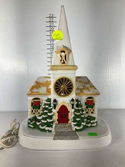 Two-Piece Illuminated Ceramic Church Decoration - Hash Auctions