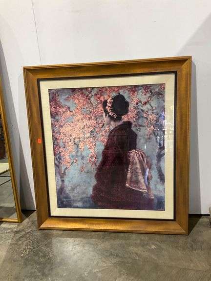 Oversized Framed Artwork Featuring a Woman with Floral Background, 43× ...