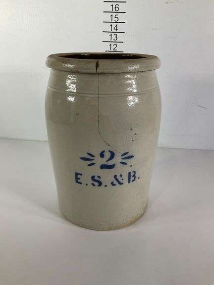 Stoneware Crock with E.S.& B. Inscription and Number 2 Marking - Hash ...
