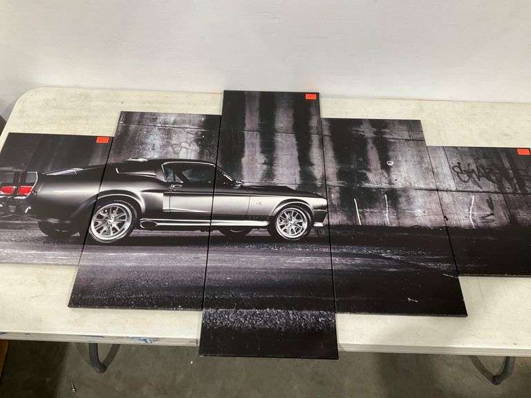 Six Canvas Wall Panels Featuring Car and Urban Backdrop, 59in Wide ...