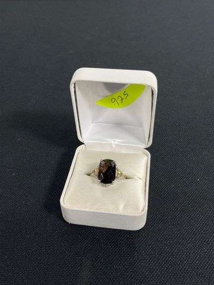 925 Sterling Silver Ring with Faceted Center Stone and Yellow Accents ...