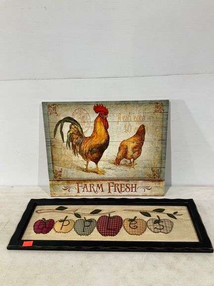 Rustic Pallet Art ‘Farm Fresh’ Wall Sign and Framed ‘Apples’ Textile ...