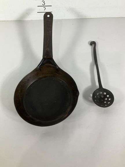 Cast Metal Pan with Cast Iron Perforated Ladle - Hash Auctions