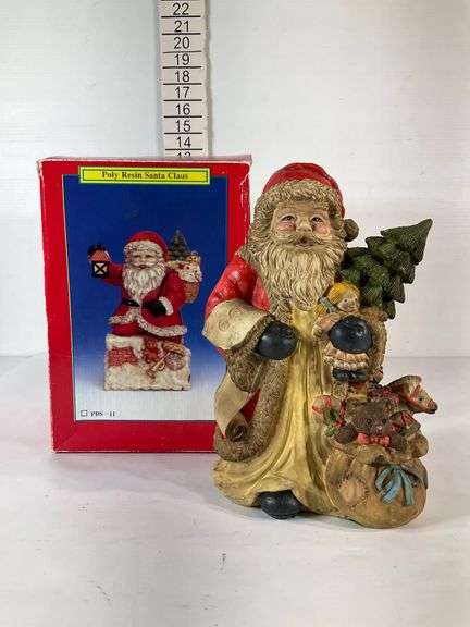 Hand-Painted Resin Santa Claus Figurine with Gift Sack and Tree - Hash ...