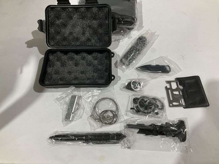 Survival Gear and Accessories Kit with Black Storage Case - Hash Auctions