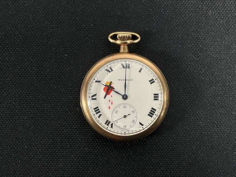 Waltham Pocket Watch with Hand-Painted Bleeding Cross Motif - Hash Auctions