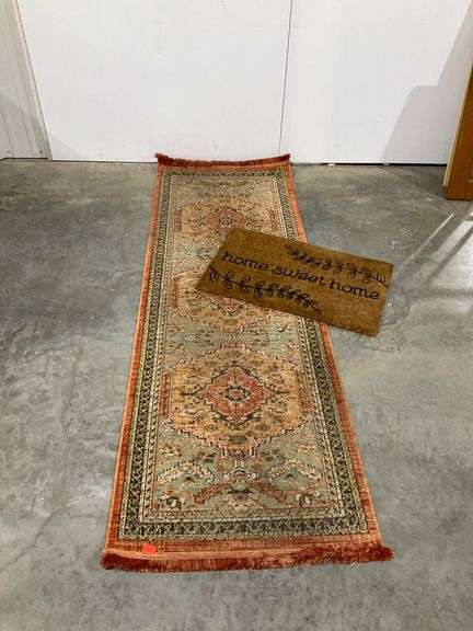 Patterned 7ft Runner Rug with Fringe and Coir Doormat - Hash Auctions