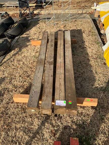 Four 6”x6”x8’ Treated Pine Posts with Two Cherry Boards 3”x5”x4’ - Hash ...
