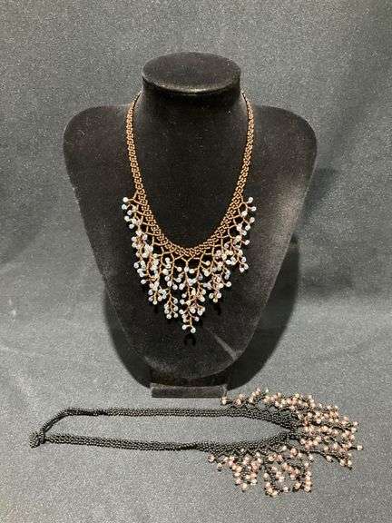 Two Beaded Cascade-Style Necklaces in Coper and Black Tones - Hash Auctions