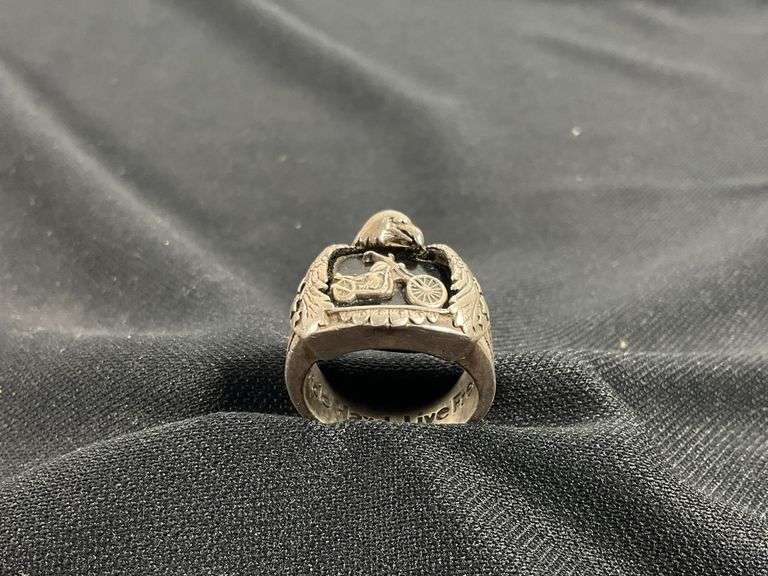 BGE 925 Sterling Silver Ring Featuring Motorcycle and Eagle Design, Size 10.25, 20.87g - Hash ...