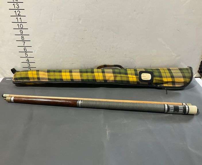 Two-Piece Pool Cue with Vintage Case Featuring Yellow and Green Plaid ...