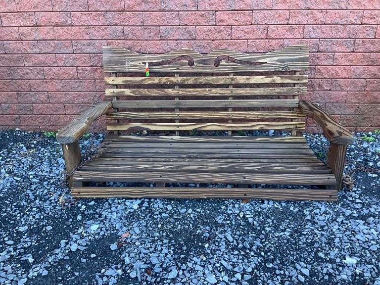 Slatted Porch Swing with Decorative Backrest, 43-Inch Seating - Hash ...