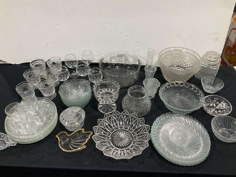 Assorted Collection of Clear and Frosted Glass Tableware - Hash Auctions