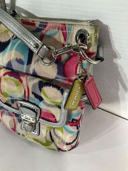 Coach Multicolor Signature Print Canvas Shoulder Bag with Silver-Tone ...
