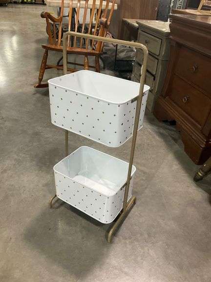 Metal Two-Tier Storage Organizer with Polka Dot Design - Hash Auctions