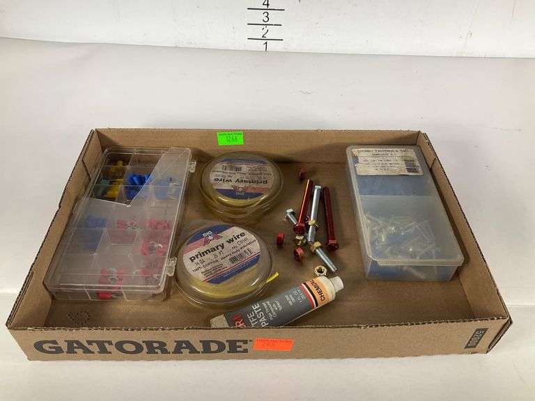 Assorted Electrical Connectors, Wire Spools, Hardware, and Paste Tube ...