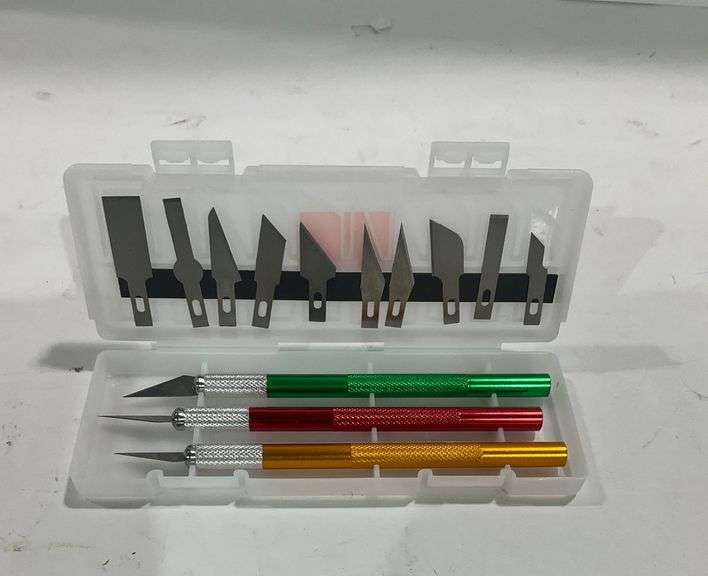 Set of Precision Cutters with 10 Assorted Blades in Plastic Case - Hash ...