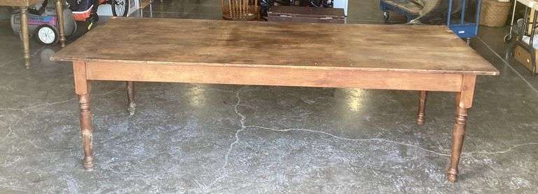 Rustic Rectangular Farm Table with Turned Legs, 8′ x 38″ x 29″ - Hash ...