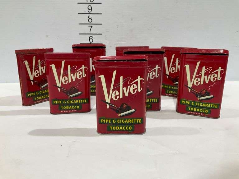 Set of 8 Vintage Velvet Pipe & Cigarette Tobacco Tins - Hash Auctions